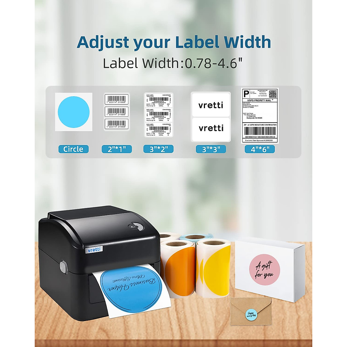 vretti Wi-Fi Thermal Label Printer, Wireless Shipping Label Printer for Small Business & Package, 4x6 Label Printer Compatible with Etsy, Ebay, Amazon, Shopify, USPS and More