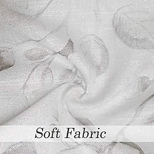 Central Park Leaf Floral Print Metallic Sheer Linen Window Curtain Panel for Rustic Living Room/Bedroom Sparkling Decorative 6 Grommets Top Drape Farmhouse Curtains,Gray Tan,40" x 95"x2, 2 PK