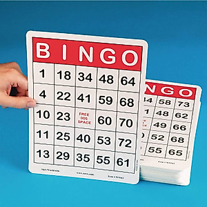 S&S Worldwide Jumbo Bingo Cards. Easy to Read Cards with Large 5/8" H Numbers. 8-1/4" x 11-1/4" Cards are Coated to be Spill Resistant. Pack of 100.