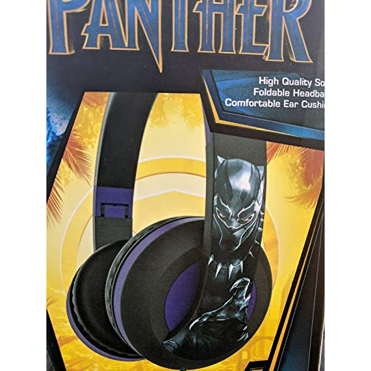 Black Panther Headphones, Adjustable Headband, Stereo Sound, 3.5Mm Jack, Wired Headphones, Tangle-Free, Volume Control, Foldable, Kids Headphones Over Ear for School Home Travel