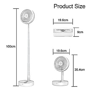 RUNZI Desk and Table Fan,5400Mah USB Powered Pedestal Fan,Foldable and Adjustable Height Air Circulator Flool Fan for Outdoor, Courtyard, Beach,Travel, Room,4 Speed Settings (White)