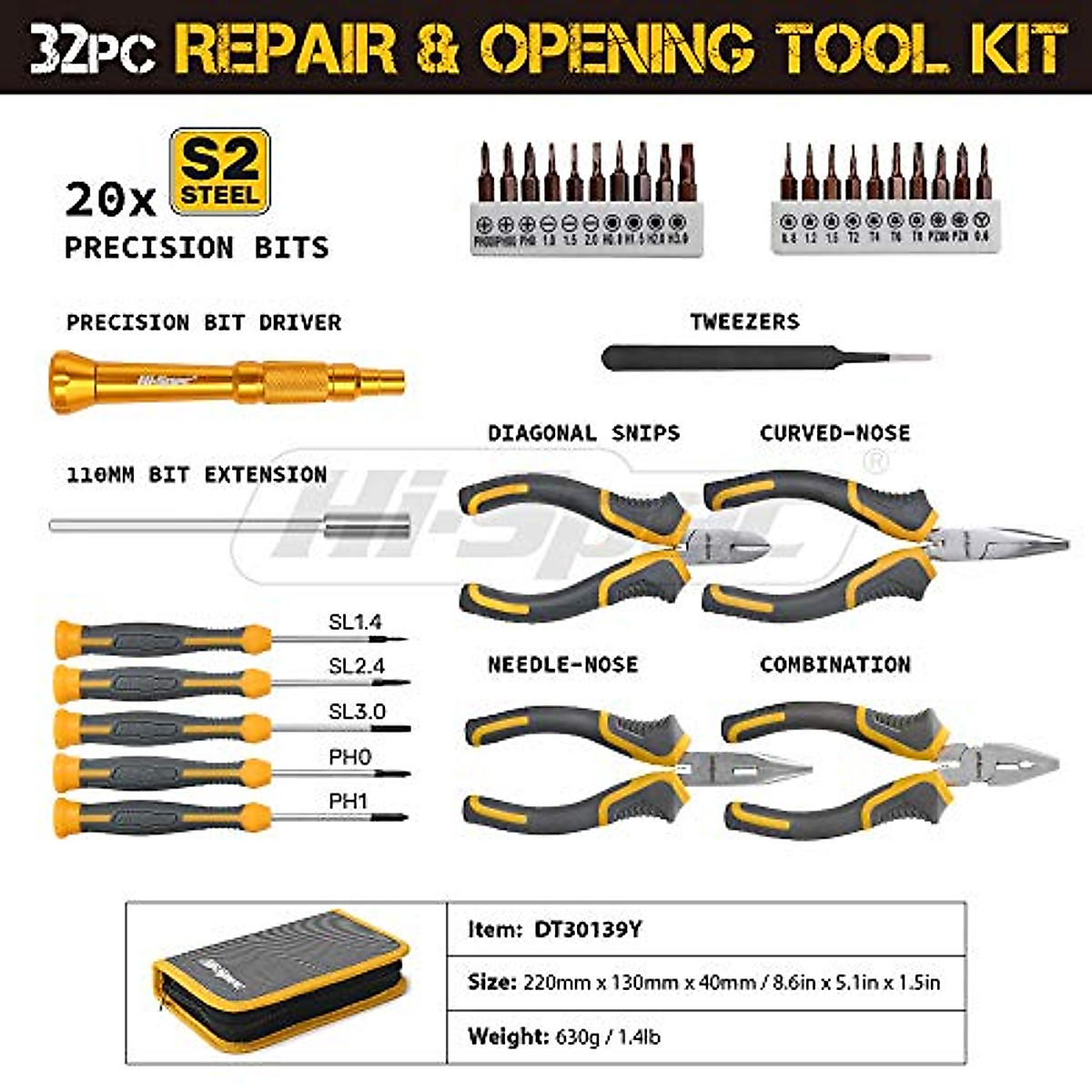 Hi-Spec 32pc Electronics Repair & Opening Tool Kit Set for Laptops, Phones, Devices, Computer & Gaming Accessories. Precision Small Screwdrivers with Pentalobe Bits for iPhones & MacBooks