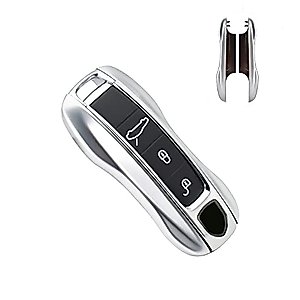 SANRILY Samrt Key Fob Replacement Cover for Porsche Cayenne 911 Taycan Panamera 2020 Keyless Entry Remote Key Case ABS Plastic Key Protector Shell Silver