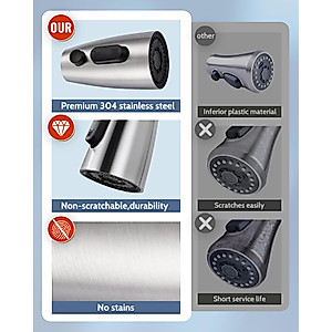 Kitchen Faucet Head Replacement:Stainless Steel Spray Head,3 Modes Pull Out Spray Nozzle with 9 Adapters for Kitchen Sink Faucet,Compatible with Moen Kohler Delta Kitchen Faucets G1/2,Brushed Nickel