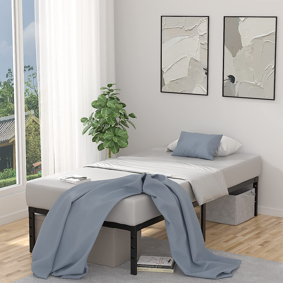 Meberam 18 Inch Twin Size Metal Platform Bed Frame Heavy Duty Mattress Foundation Support No Box Spring Need, Black