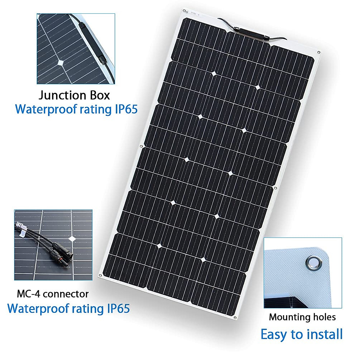 XINPUGUANG Flexible Solar Panel 100Watt 12Volt Monocrystalline Semi-Flexible for RV Boat Cabin Car Surfaces (1PCS 100W)
