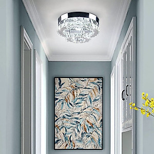 Cainjiazh Mini Chandelier LED Crystal Ceiling Light 2 Layers Flush Mount Ceiling Light Modern Chandelier Lighting for Hallway Staircase Kitchen Bathroom (Cool White)