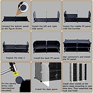 KOCASO 16-Pair Portable Shoe Rack Organizer, 8-Tiers Storage Cabinet, Stand Space-saving Shoe Organizer for Sneakers, Heels, Slippers and Boots, Black shoe cabinet with Translucent Doors