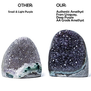 Natural Deep Purple Amethyst Crystal Geode from Uruguay 1lb-1.5lb, A Grade Amethyst Cluster, Premium Gift Box for Collectors Reiki Healing Positive Energy by GEMBOURY