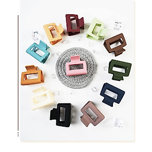 Hair Claw Clips Set - 12 Matte Pieces, Non-Slip Thick and Thin Styles for Thin and Medium Hair, Square Design for Women