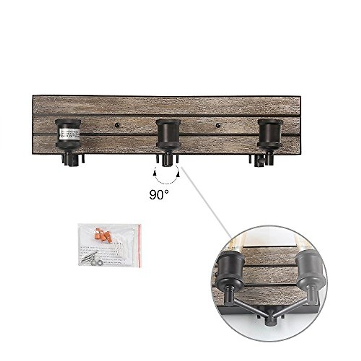 LOG BARN Vanity Lights, Bathroom Fixtures in Rustic Wood and Oil Rubbed Metal Finish, Farmhouse Wall Sconces with Adjustable Sockets Over Mirrors