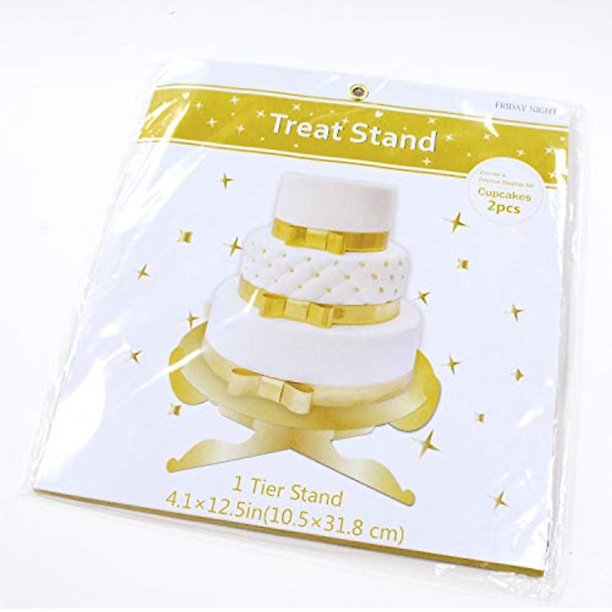 1-Tier Gold Round Cardboard Cupcake Stand Dessert Stand Reusable Birthday Wedding New Year Decoration Mini Cake Stand 2pcs