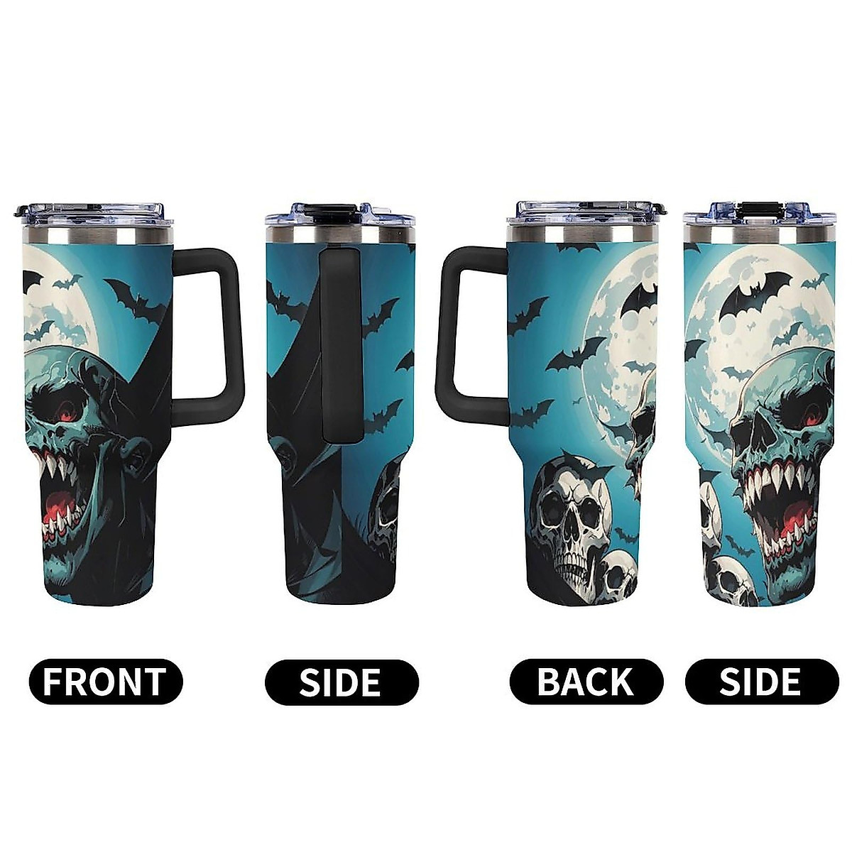 QWJKM Vampire Fangs Tumbler with Handle Large Insulated Car Cup 40 OZ Stainless Steel Travel Mug Leak Proof Water Bottle with Lid And Straw for Car Home Office Gifts