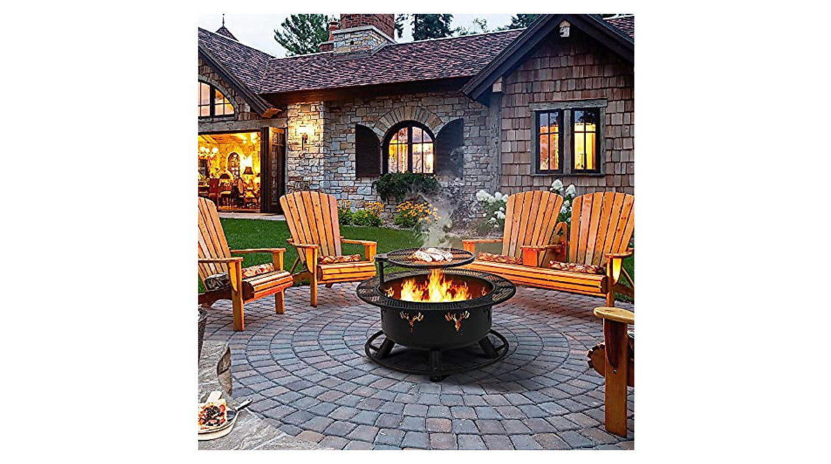 Yaheetech 32in Fire Pit with Swivel Grill Grate