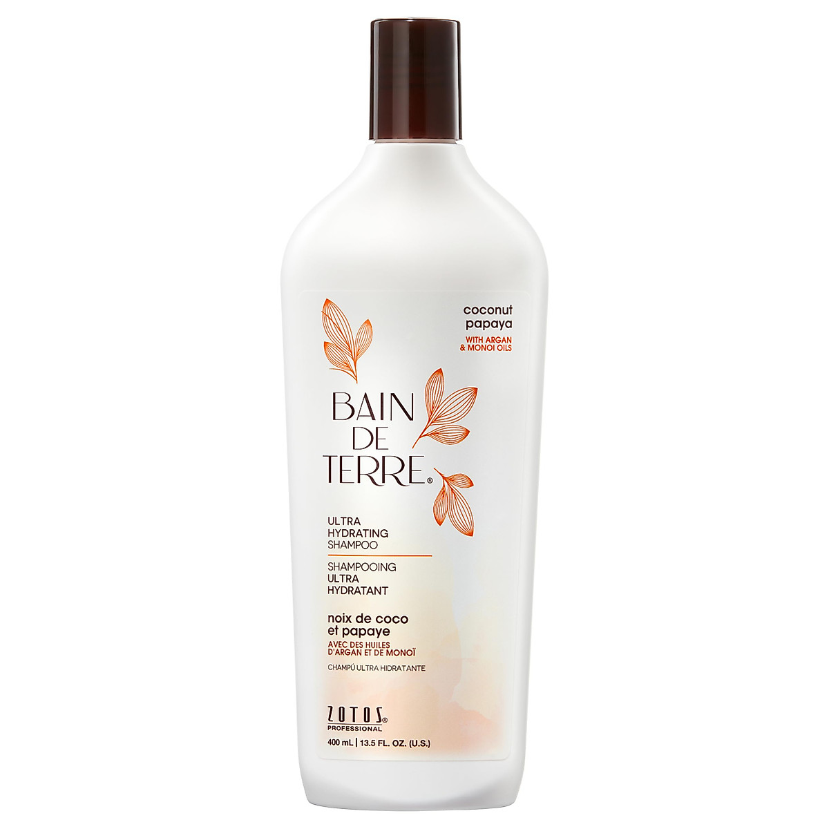 Bain de Terre Coconut Papaya Ultra Hydrating Shampoo, Moisture Quench for Dry, Damaged Hair, with Argan & Monoi Oils, Paraben-Free, Color-Safe, Vegan,13.5 Fl Oz