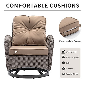 HOMEFUN Outdoor Swivel Rocker Patio Chairs, 3 Pieces Patio Bistro Set Wicker Furniture Set 360 Degree Swivel Chairs with Cushions and Coffee Table