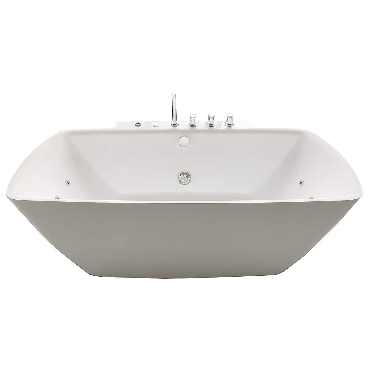 DKB Evian Jetted Whirlpool Tub in White, Deep Soaking Comfort, Hydro- Massage System 14 Whirlpool Jets & Adjustable Air Bubble Infusion, Center Drain, Handheld Shower