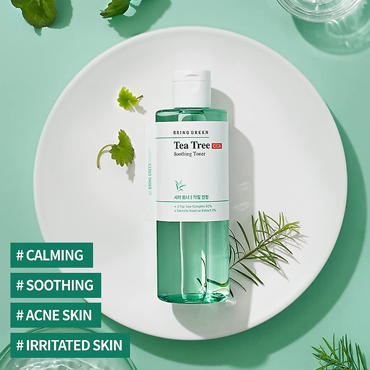 BRING GREEN Tea Tree CICA Soothing Toner Redness Relief for Face, Skin Balancing, AHA, Exfoliating Toner for Oily Skin, Korean Acne Treatment Skin Care, Hydrating, Calming for Dry Sensitive Skin
