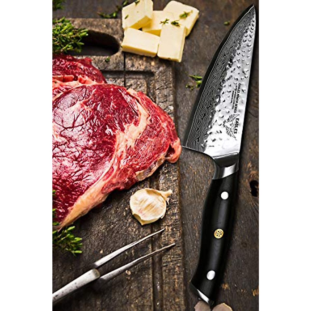 EAGLES KITCHENWARE Chef's Knife Eagles Power Series AUS10 Japanese Super Steel Vacuum treated Gift Box Blade Guard (8" Chef's Knife)