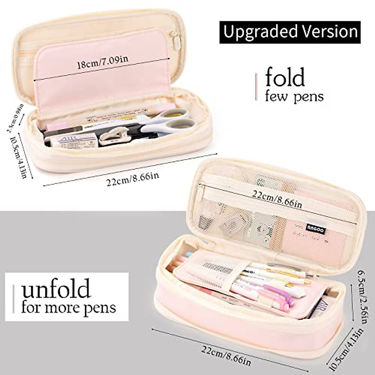 EASTHILL Big Capacity Pencil Case Large Pencil Pouch Stationery Pen Bag for Teen Girls-Pink