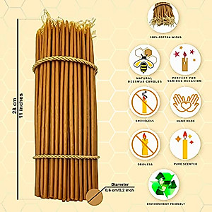 50 Natural Pure Beeswax Taper Candles 11" Tall Church Jerusalem Holy Land Candles