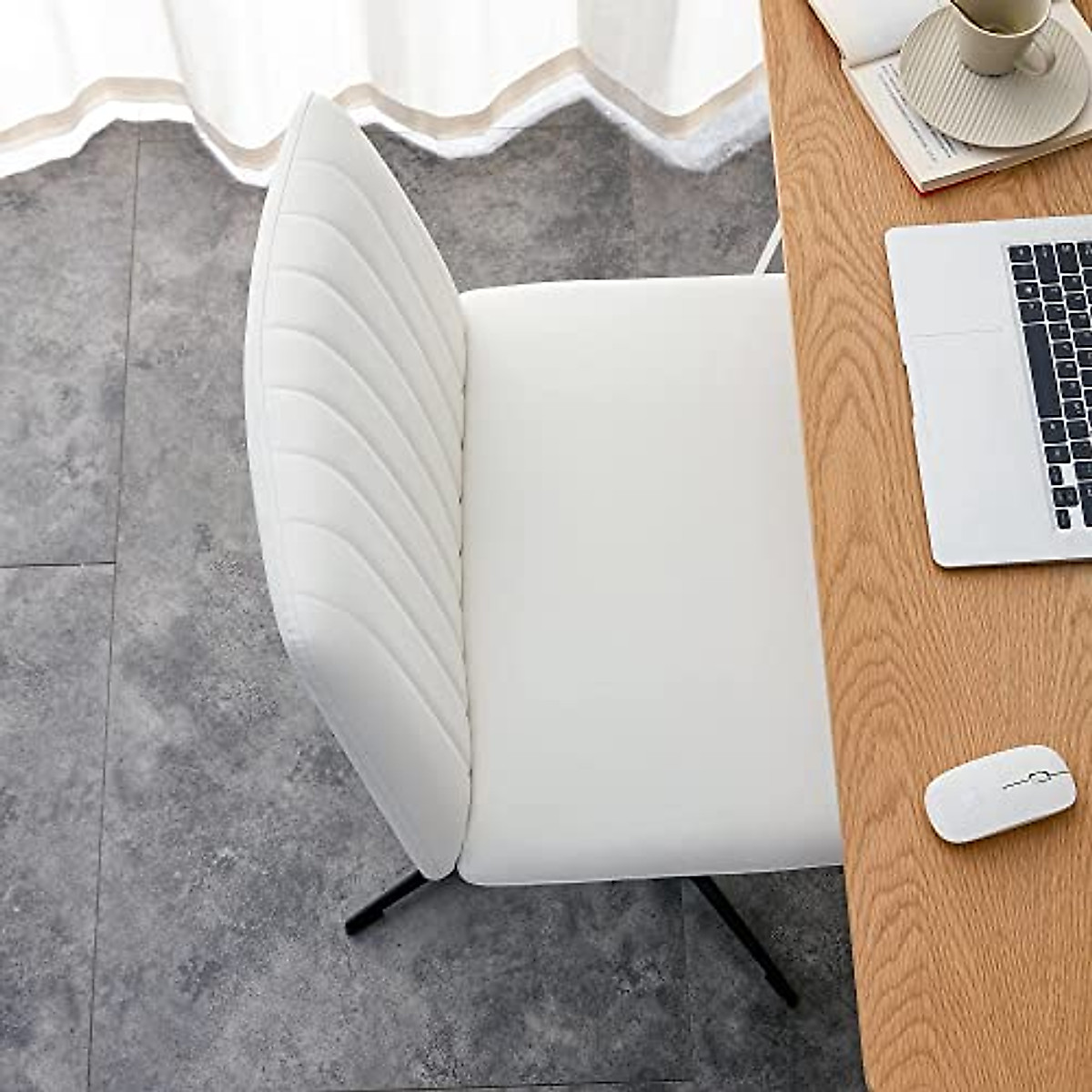 XYZTech Mid Back Executive Home Office Chair Stylish PU Leather Chair Swivel Makeup Desk Chairs Height Adjustable Modern Armless Computer Task Study Chair (Style 3)