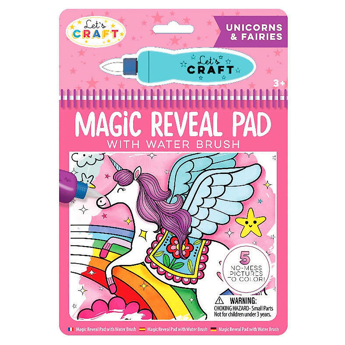 Bright Stripes Let's Craft Magic Reveal Pad No Mess Water Coloring Book Kids Arts and Crafts Fun Painting Learning Activities Book 3 Pack with Refillable Brush, Children’s Travel Toys, Whimsical Art