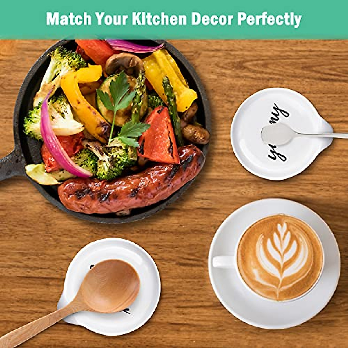 Large Spoon Rest for Stove Top & Kitchen Counter - Ceramic Utensil Rest White 5 Inch Oversized Spoon Holder - Farmhouse Home Décor for Coffee Cup & Tea Spoon, Cooking, Utensil, Ladle Rest, Yummy