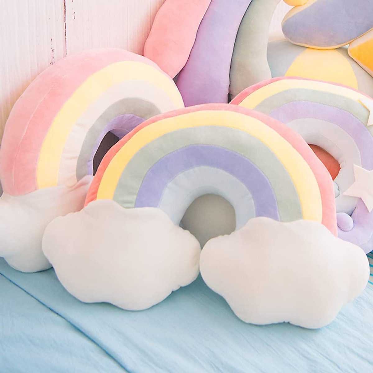 BENEKIY Rainbow Pillow 21'' Plush Rainbow Cloud Pillow Rainbow Shaped Travel Pillow Soft Stuffed Rainbow Decor Cushion Car Home Decorations