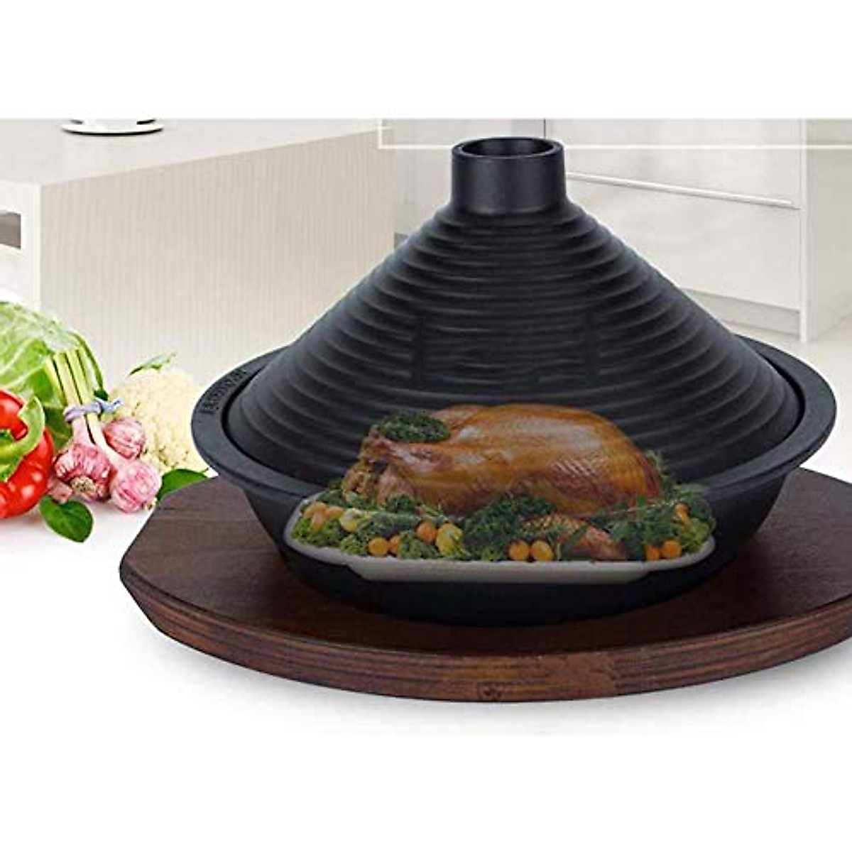 XDJ Cast Iron Taji Pot, Tagine Cast Iron with Aluminum Alloy Lid, Tajine Cooking Slow Cooker, Smoke-Free Non-Stick Cookware Saucepan, for Most Open Flame Cookware