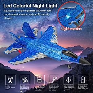 Fremego Foam RC Plane RTF F-35 RC Airplane 2.4Ghz 6-axis Gyro Jet Pane with Light Strip Toy Gift for Kids Boys Girls Adults Beginners