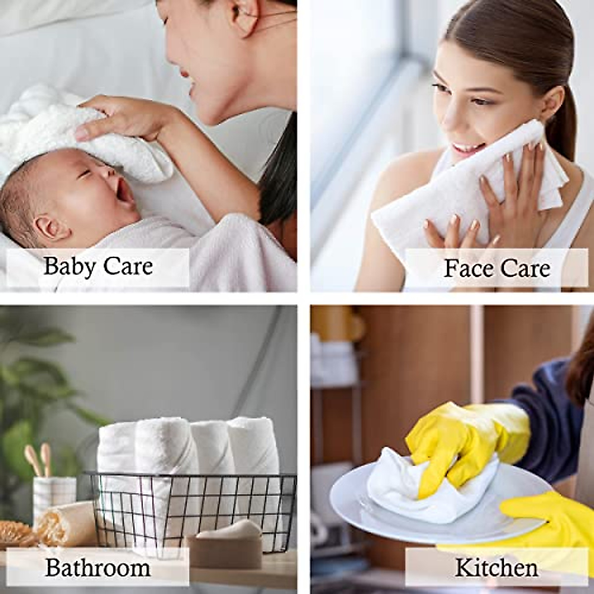 GOLD TEXTILES Premium White Washcloths Set - 300 Pack | 13x13 inches - Ultra Soft, Highly Absorbent Face Towels - Cotton Wash Cloths for Your Body - Machine Washable & Fingertips Towels (White,300)