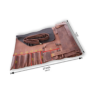 luvsecretlingerie Lightweight premium Leather Chef Knife Bag/Chef Knife Roll 8 Pockets Tan Leather