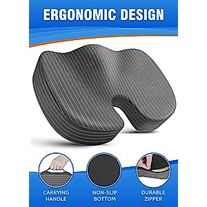 KoolCushy Seat Cushion, Striped Office Chair Cushion, Car Seat Cushion, Butt Pillow, Sciatica & Back Coccyx Tailbone Pain Relief, Memory Foam Non-Slip Chair Pad, for Computer Desk, Wheelchair, Gray