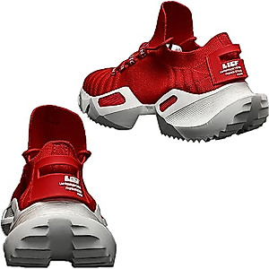 Men's Knit Lace Up Casual Sneakers Running Shoes,Fashion Breathable Mesh Slip On Platform Non-Slip Athletic Walking Shoes Outdoors Gym Training Shoes (Red,11.5)