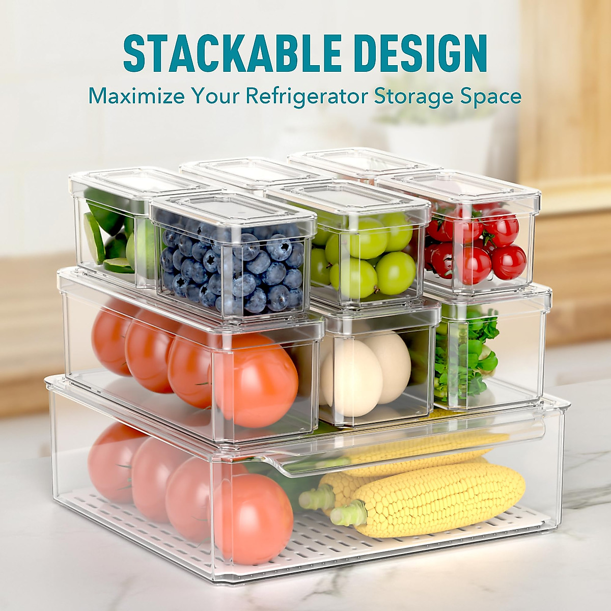 Nibiuht Fridge Organizers and Storage Set - 10 Pack Refrigerator Organizer Bins with Lids, BPA-free Stackable Fruit Container for Refrigerator, Clear Fridge Organization for Food, Vegetable