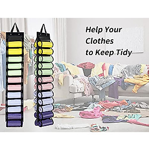 Clothes Storage Bag Hanger - Hold 24 Compartments Hanging Clothes Storage, Hanger Foldable Leggings Wardrobe Clothes Portable Closets Roll Holder for Tshirts Jeans Yoga Leggings Pants Towels (Black)