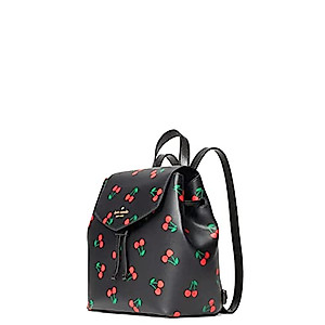 Kate Spade Lizzie Medium Flap Backpack Black Bag Purse Cherry Print
