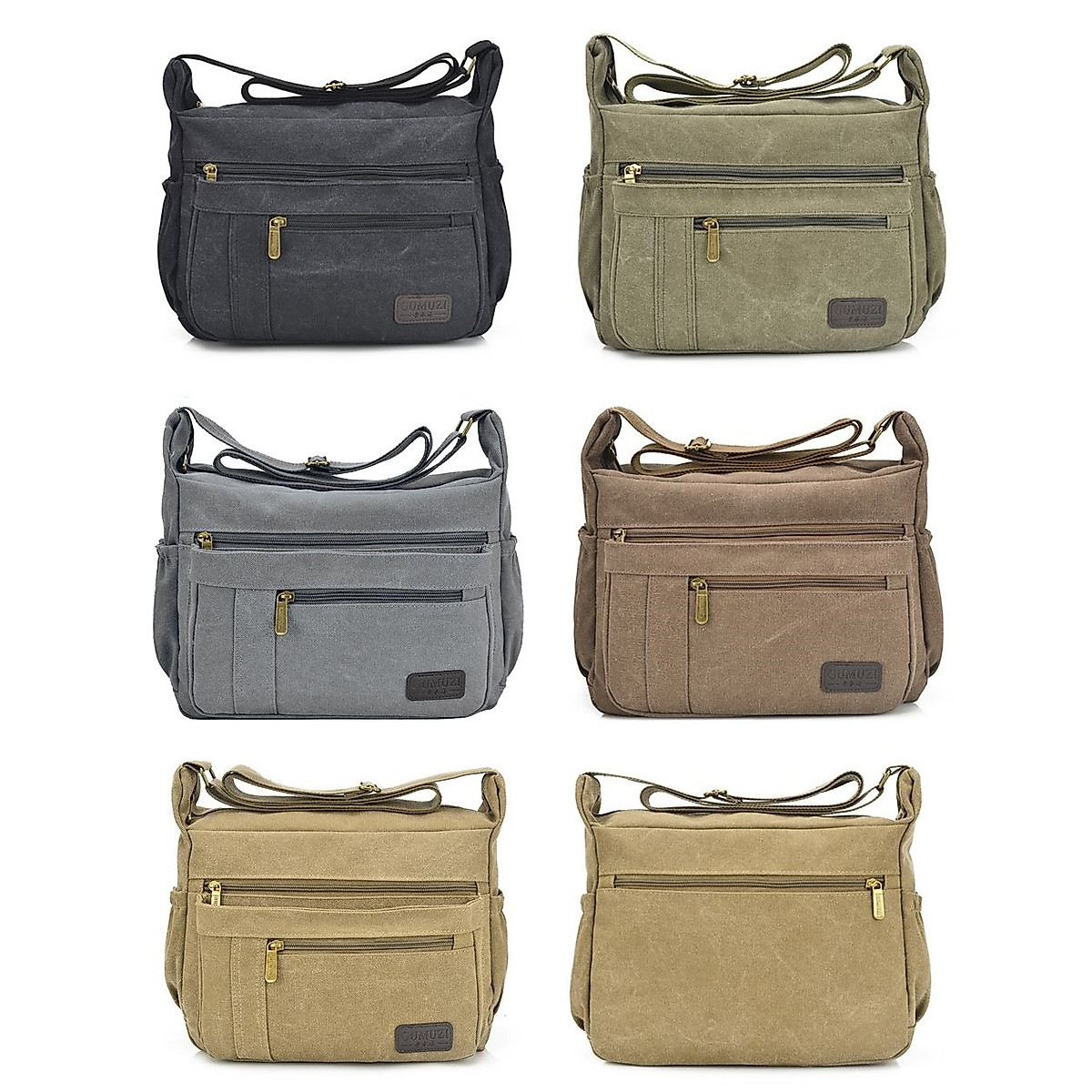 Fabuxry Light Weight Canvas Shoulder Bag for Women Messenger Handbags Cross Body Multi Zipper Pockets Bag (Grey)