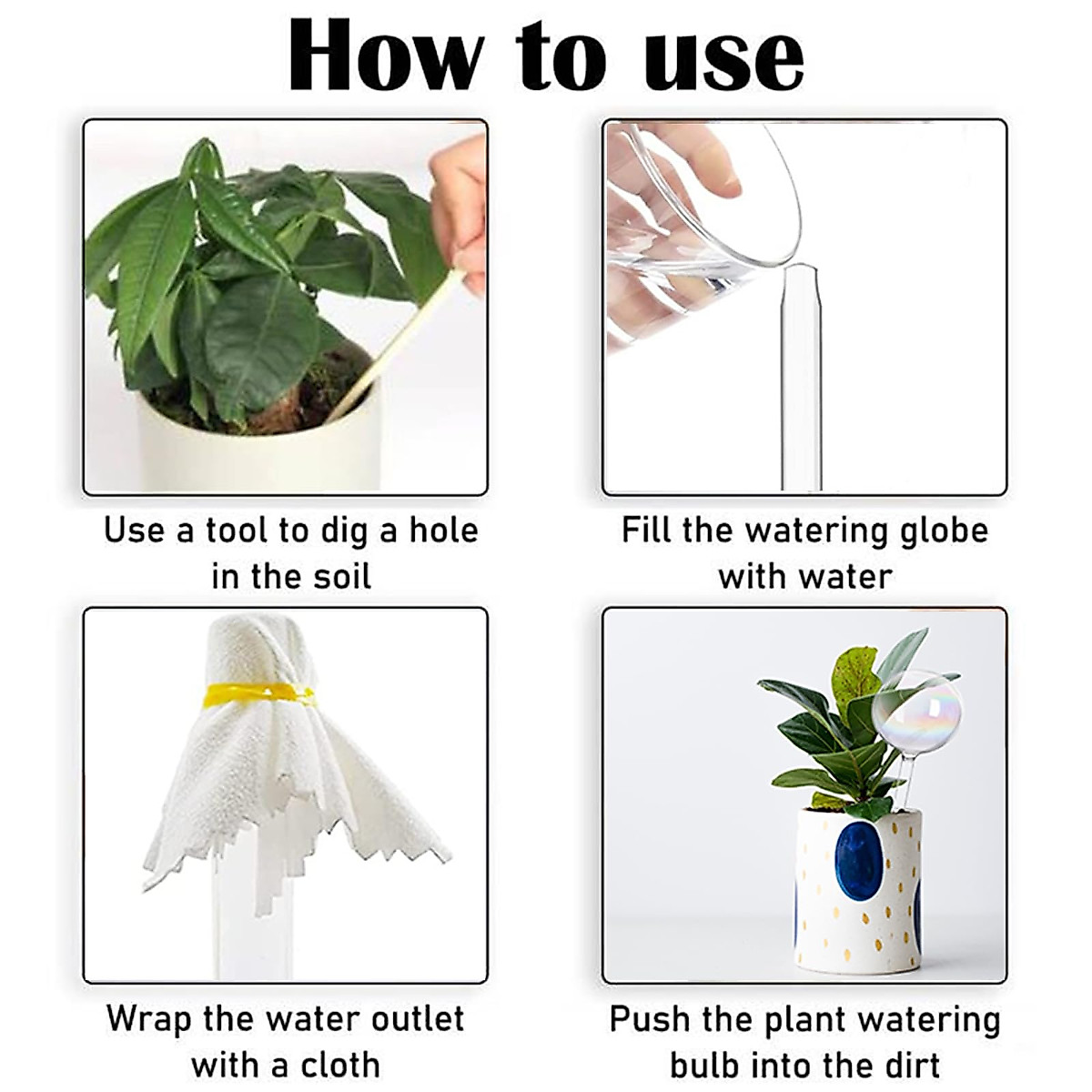 Koorabbee 4 Pcs Iridescent Glass Plant Watering Globes - 9 Inch Self Watering Planter Insert | Plant Watering Devices | Plant Watering Bulbs for Indoor and Outdoor Plants Accessories.