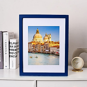 wyooxoo 11x14 Picture Frame Dark blue Solid Wood Photo Frames Display Pictures 8x10 with Mat or 11x14 Without Mat Colorful Frame For Tabletop Display or Wall