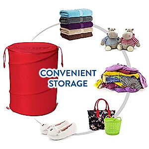 Art Moon Peppy Pop-up Foldable Laundry Hamper Polyester 57L D13.5 H20, Red