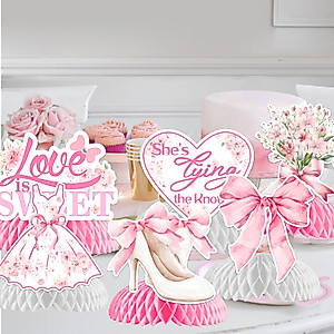 She's Tying the Knot Bachelorette Party Decorations Pink Bow Honeycomb Centerpieces Floral Diamond Ring Love Is Sweet Table Decor for Girls Bachelorette Bridal Shower Engagement Wedding Party Supplies