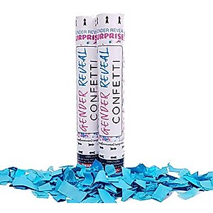 Gender Reveal Surprise Confetti Cannons, Set of 2, Blue for Baby Boy, 12 Inch, Biodegradable Confetti, Smoke-Free and Safe