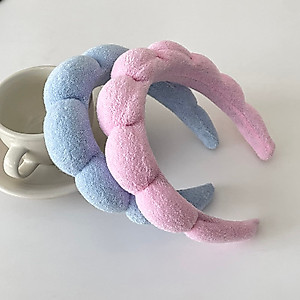 FRDTLUTHW Spa Headband for Washing Face, Terry Towel Cloth Fabric Hair Bands Makeup Head Bands for Women Girls(Pink&Blue, pack of 2)