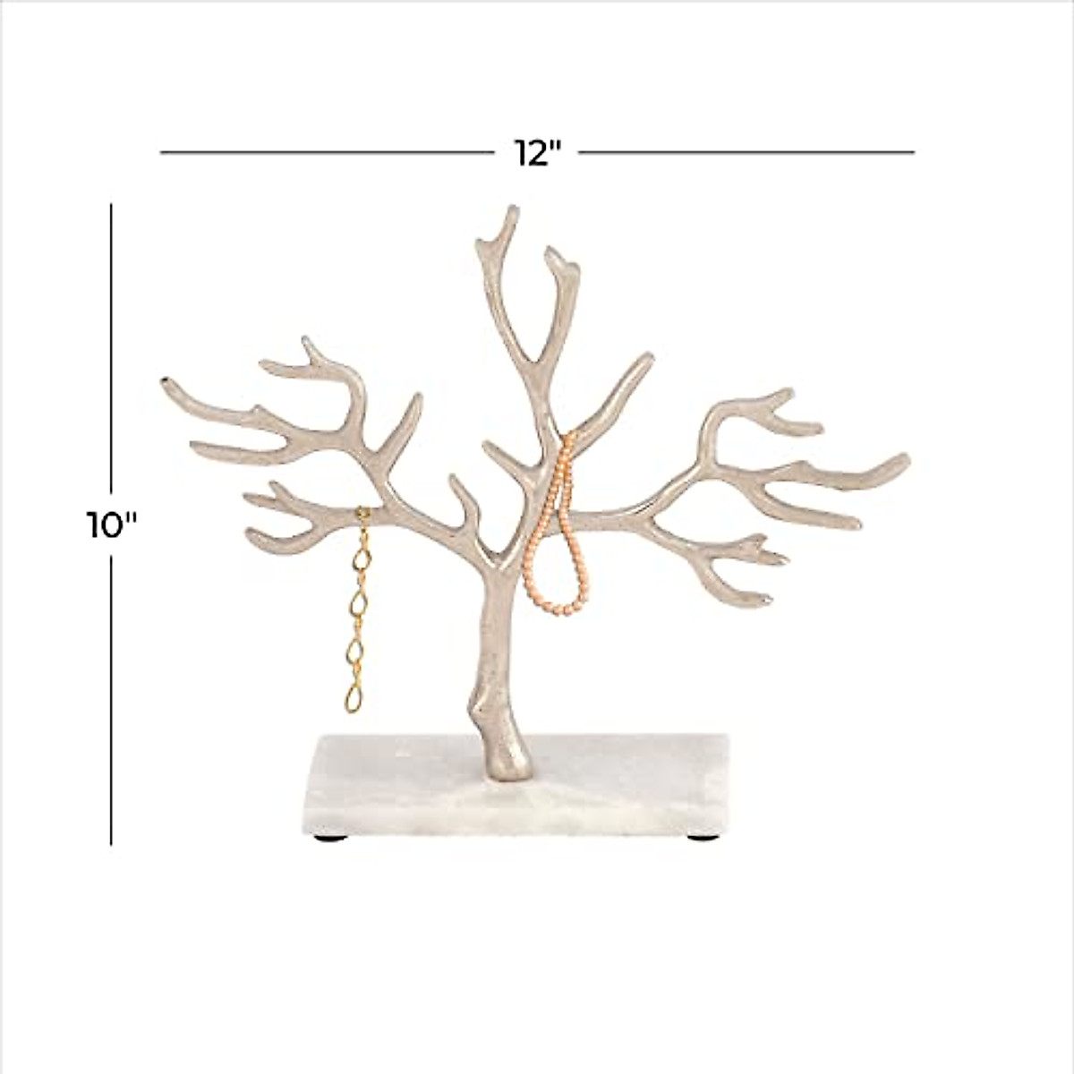 CosmoLiving by Cosmopolitan Marble Tree Jewelry Stand with Marble Base, 12" x 3" x 10", Silver