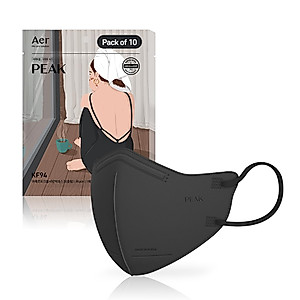 AER KF94 Mask Disposable Face Masks Individually Wrapped | Peak KF-94 Micro Dust Protection Mask Made in Korea (Medium, Black)