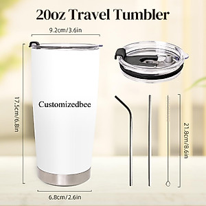 Customizedbee Personalized Tumbler with Picture Text Name, 20 oz Custom Travel Coffee Mug Personalized Gifts, Christmas Birthday Anniversary Thanksgiving Gifts for Couples Families Friends