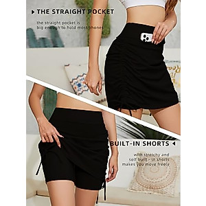 Cakulo Athletic Skorts for Woman Drawstring Knee Length Swim Golf Tennis Skirts Pocket Casual High Waist Skirt Black XL