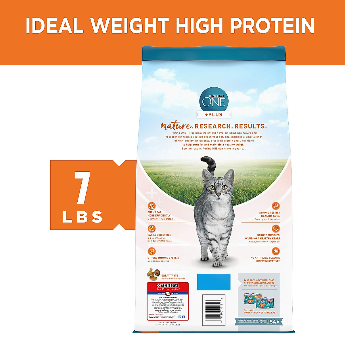 Purina ONE High Protein, Healthy Weight Dry Cat Food, +Plus Ideal Weight With Turkey - 7 lb. Bag